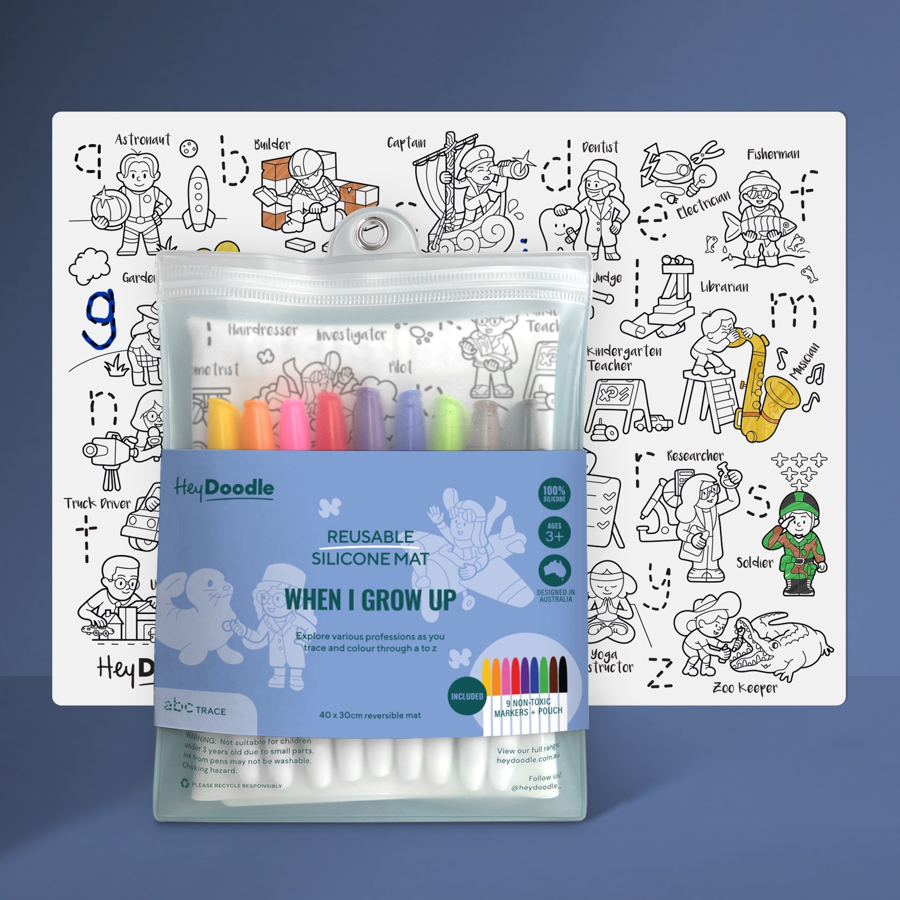 ABC When I Grow Up Reusable Silicone Colouring Mat by HeyDoodle ...